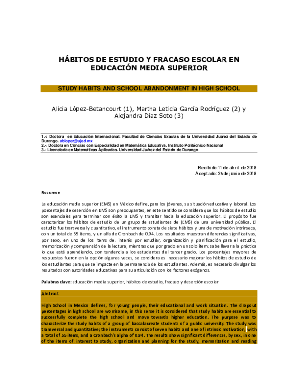 (PDF) Hábitos de estudio y fracaso escolar en educación media superior