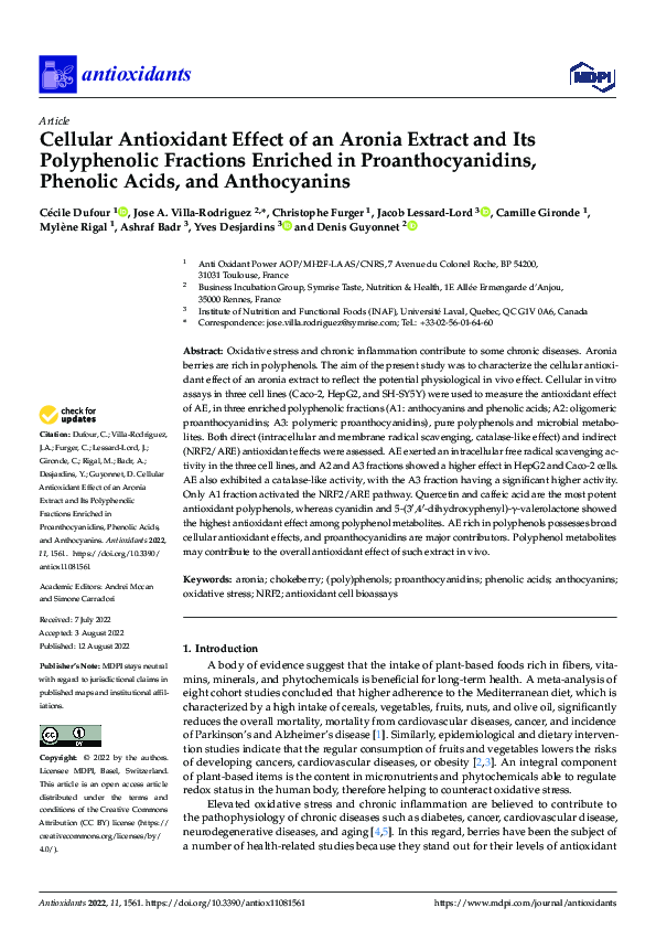 (PDF) Cellular Antioxidant Effect of an Aronia Extract and Its Polyphenolic Fractions Enriched ...