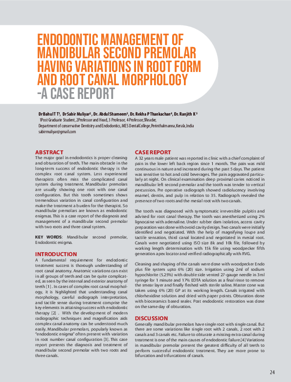 (PDF) ENDODONTIC MANAGEMENT OF MANDIBULAR SECOND PREMOLAR HAVING ...