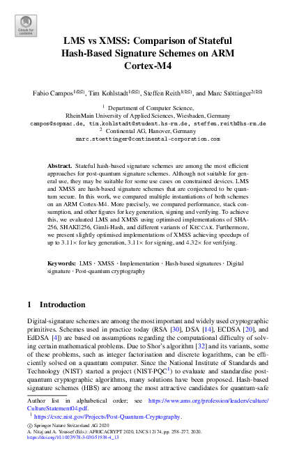 (PDF) LMS vs XMSS: Comparison of Stateful Hash-Based Signature Schemes ...