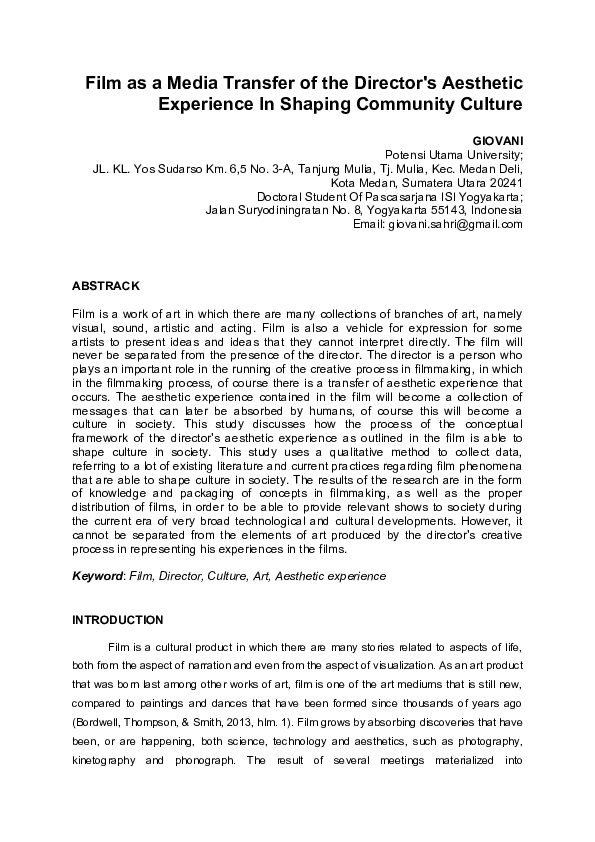 (DOC) Film as a Media Transfer of the Director's Aesthetic Experience ...