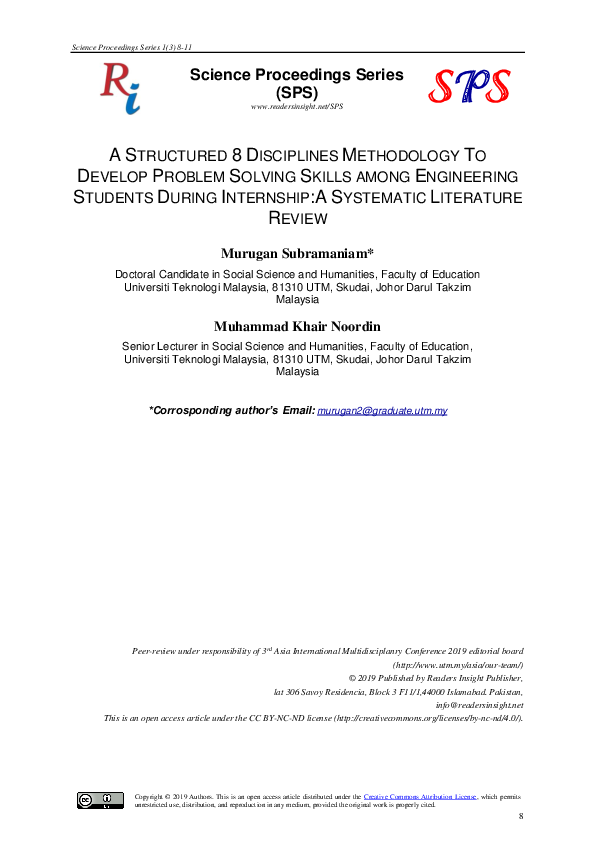 (PDF) A Structured 8 Disciplines Methodology To Develop Problem Solving Skills Among Engineering ...