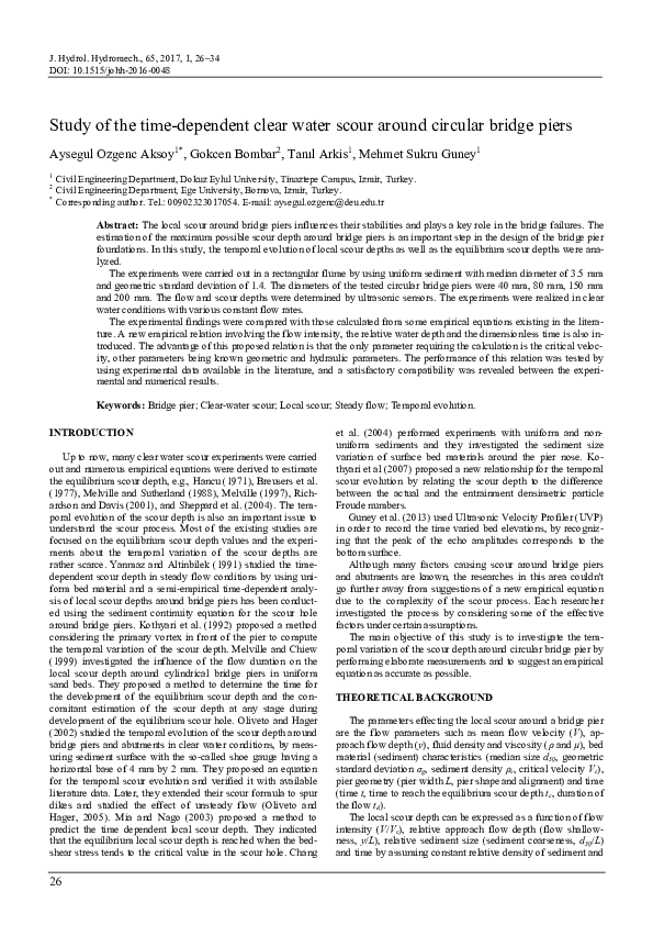 (PDF) Study of the time-dependent clear water scour around circular ...