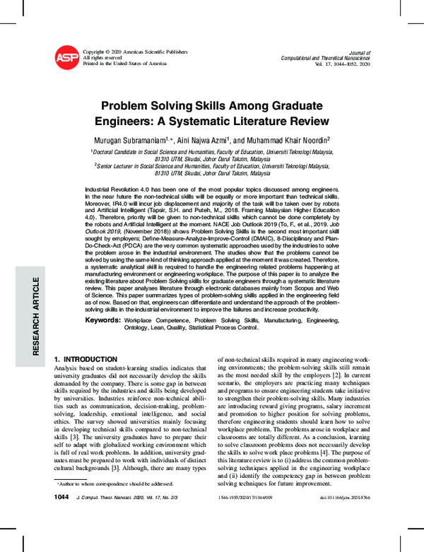 (PDF) Problem Solving Skills Among Graduate Engineers: A Systematic Literature Review