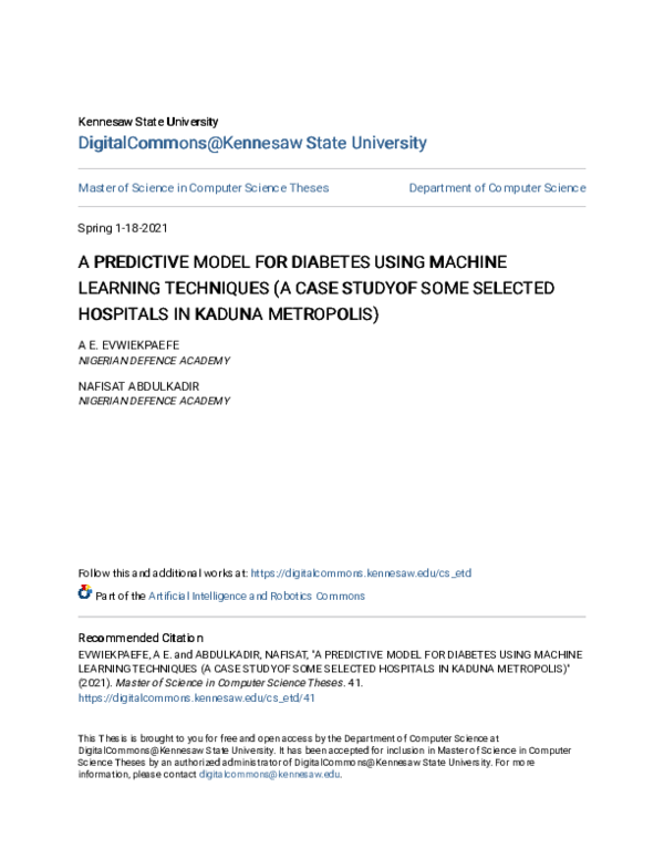 (PDF) A Predictive Model for Diabetes Using Machine Learning Techniques ...