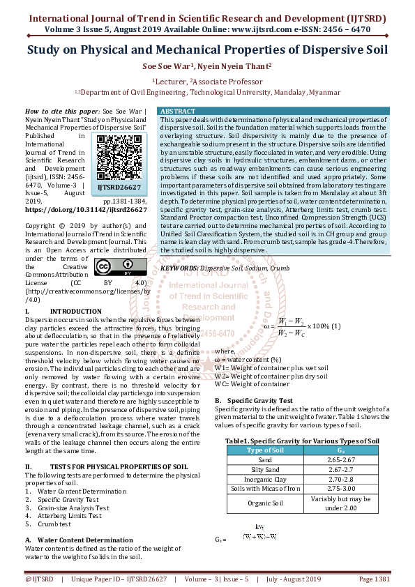 (PDF) Study on Physical and Mechanical Properties of Dispersive Soil