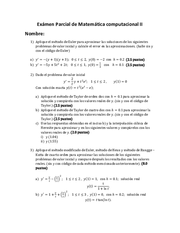 (PDF) Exámen Parcial de Maestria de Matemática computacional II