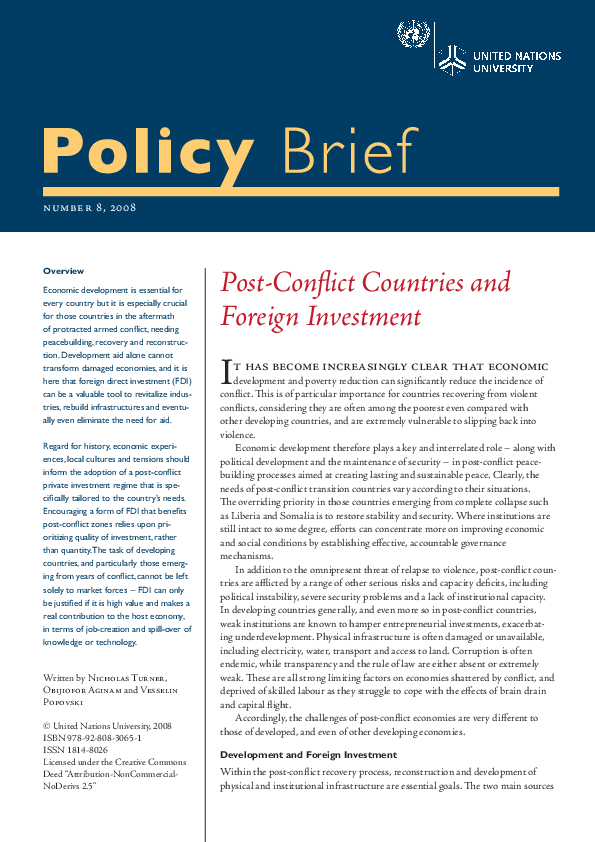 (PDF) Post-Conflict Countries and Foreign Investment