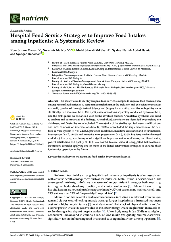 (PDF) Hospital Food Service Strategies to Improve Food Intakes among ...