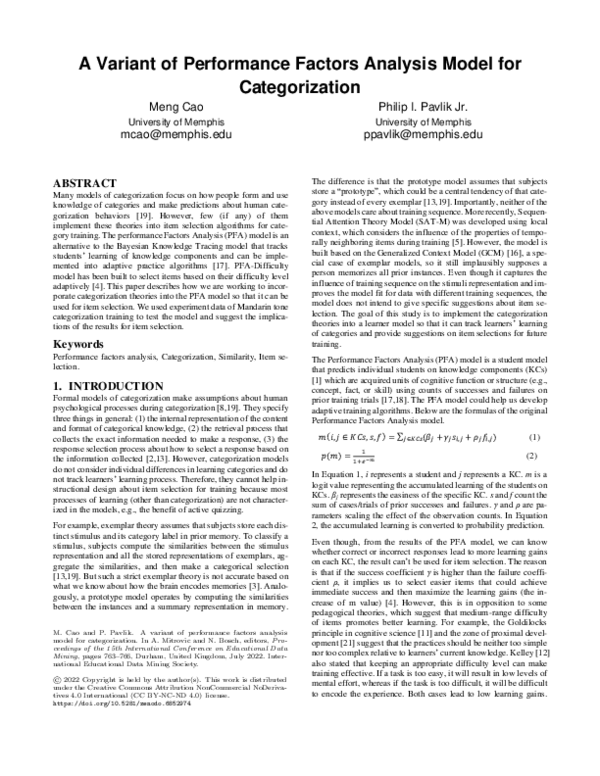 (PDF) A Variant of Performance Factors Analysis Model for Categorization