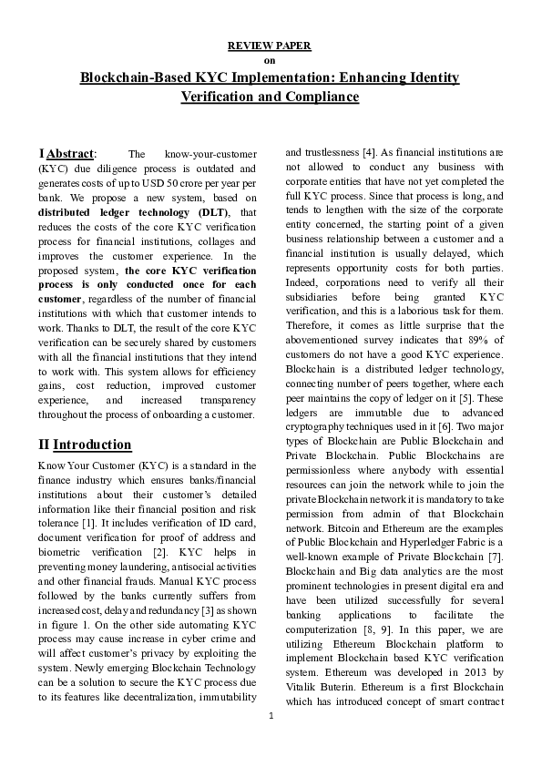 Pdf Blockchain Based Kyc Implementation Enhancing Identity