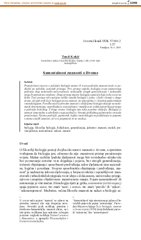 (PDF) Autonomy of the Science of Living Things