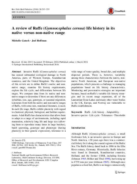 (PDF) A review of Ruffe (Gymnocephalus cernua) life history in its ...