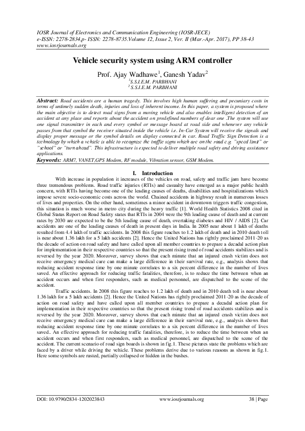 (PDF) Vehicle security system using ARM controller