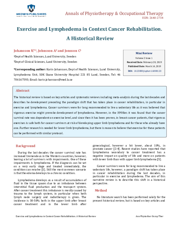 (PDF) Exercise and Lymphedema in Context Cancer Rehabilitation. A Historical Review