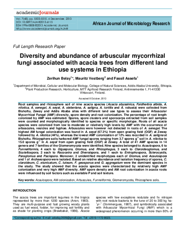 (PDF) Diversity and abundance of arbuscular mycorrhizal fungi spores under different coffee ...