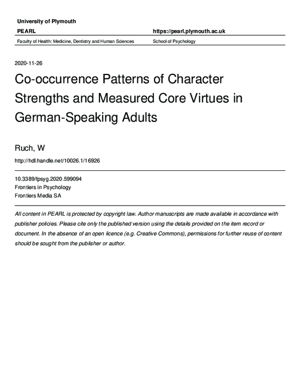 (PDF) Co-occurrence Patterns of Character Strengths and Measured Core ...