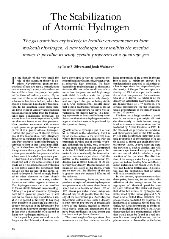 (PDF) The Stabilization of Atomic Hydrogen