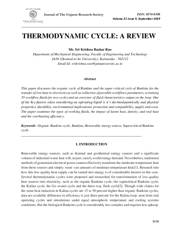 (PDF) Thermodynamic Cycle: A Review