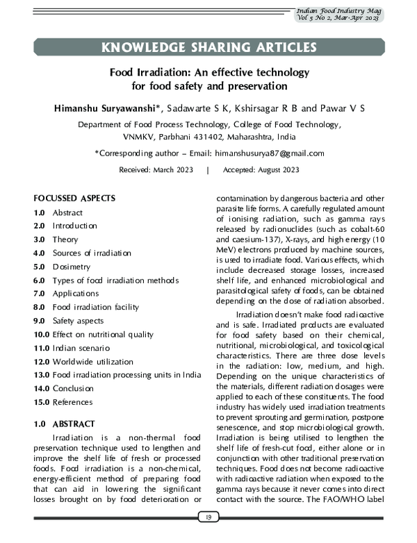 (PDF) Food Irradiation: An effective technology for food safety and ...