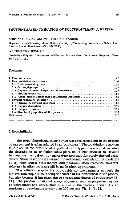 (PDF) Photoinitiated oxidation of polypropylene: a review