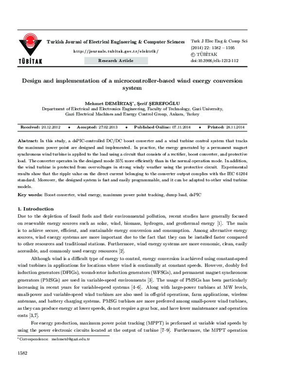 (PDF) Design and implementation of a microcontroller-based wind energy conversion system