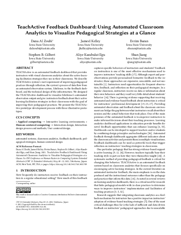 (PDF) TeachActive Feedback Dashboard: Using Automated Classroom ...