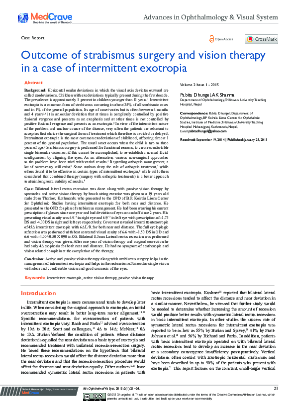 (PDF) Outcome of Strabismus Surgery and Vision Therapy in a Case of ...