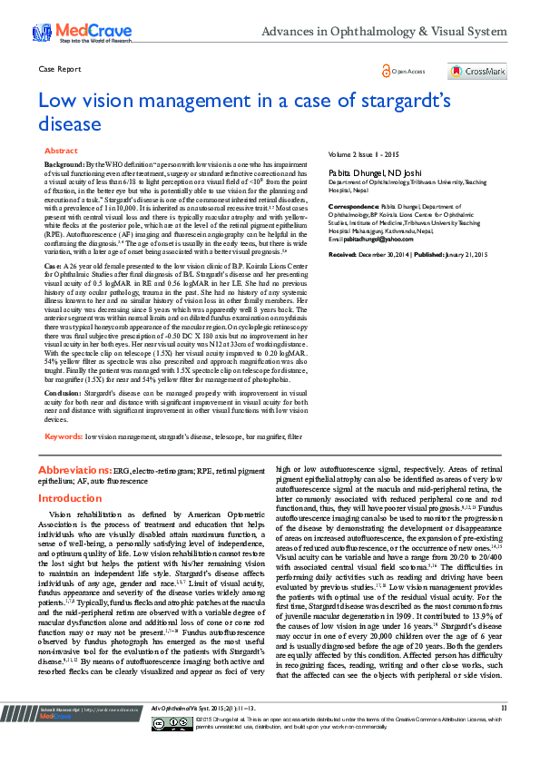 (PDF) Low Vision Management in a Case of Stargardt's Disease