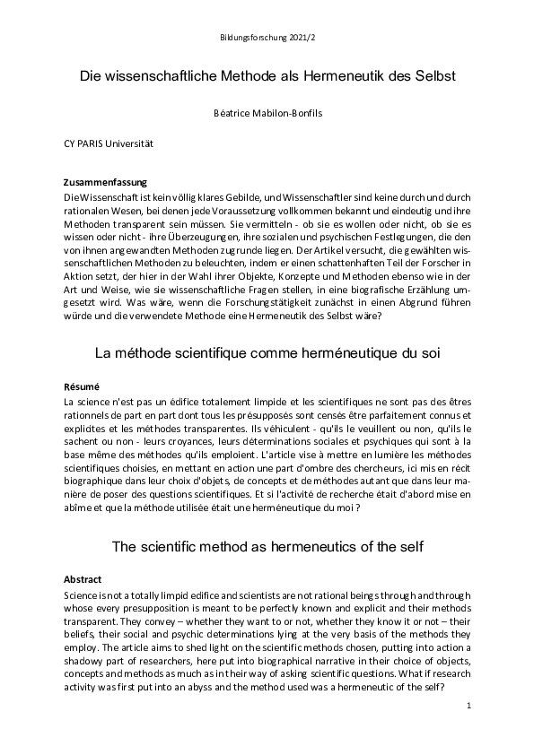 (PDF) The scientific method as hermeneutics of the self