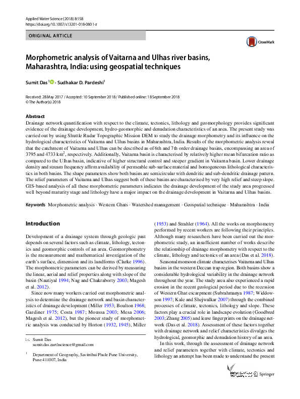 (PDF) Morphometric analysis of Vaitarna and Ulhas river basins ...