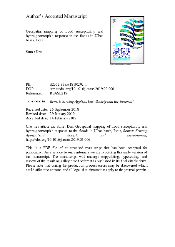(PDF) Geospatial mapping of flood susceptibility and hydro-geomorphic ...