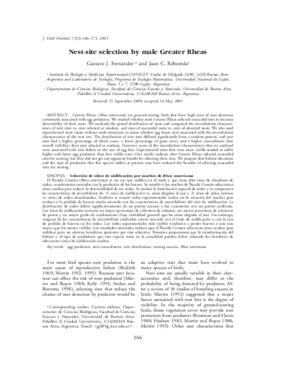 (PDF) Nest-site selection by male Greater Rheas