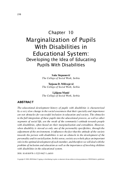 (PDF) Marginalization of Pupils With Disabilities in Educational System