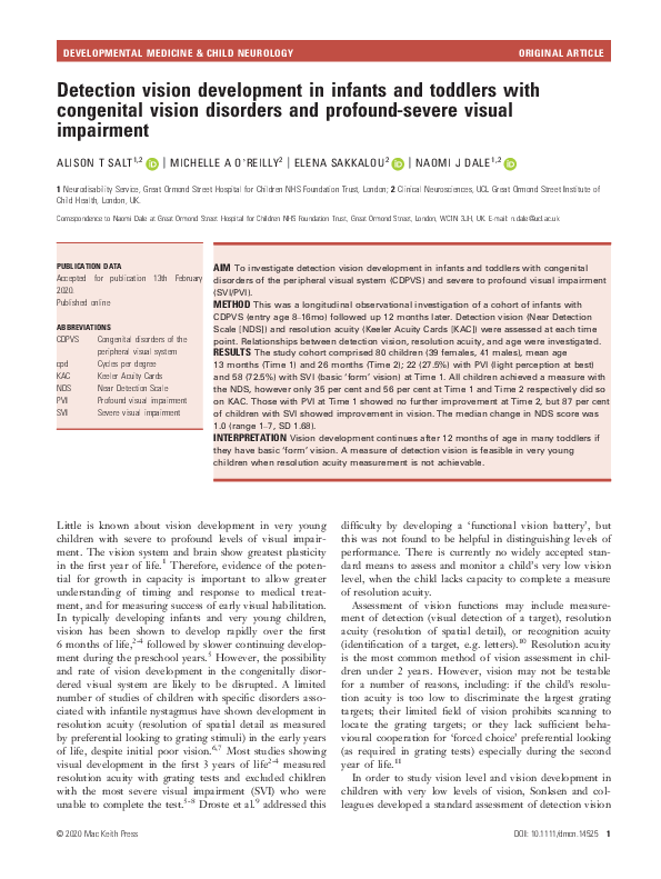 (PDF) Detection vision development in infants and toddlers with ...