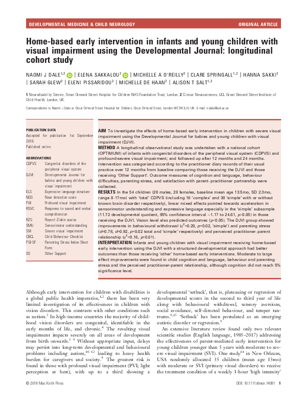 (PDF) Home‐based early intervention in infants and young children with ...