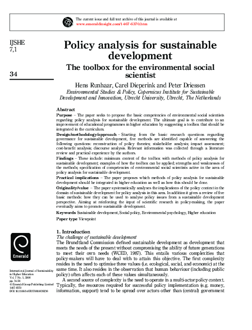(PDF) Policy analysis for sustainable development