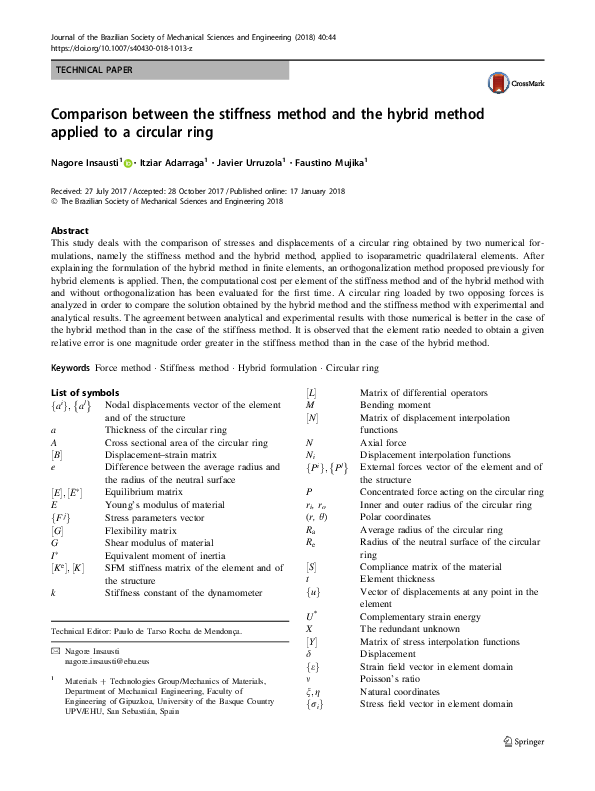 (PDF) Comparison between the stiffness method and the hybrid method applied to a circular ring