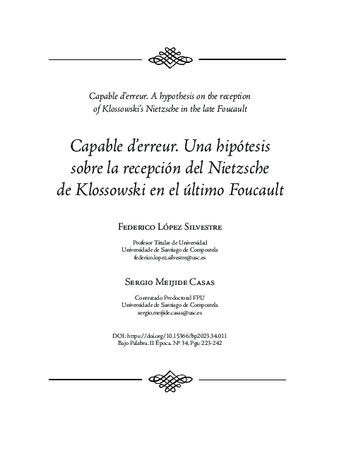 (PDF) Capable d’erreur. Una hipótesis sobre la recepción del Nietzsche ...
