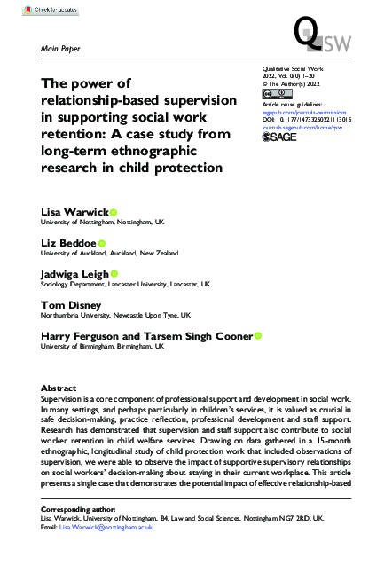 (PDF) The power of relationship-based supervision in supporting social ...