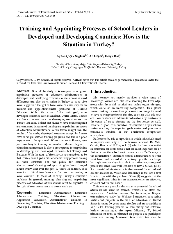 (PDF) Training and Appointing Processes of School Leaders in Developed ...