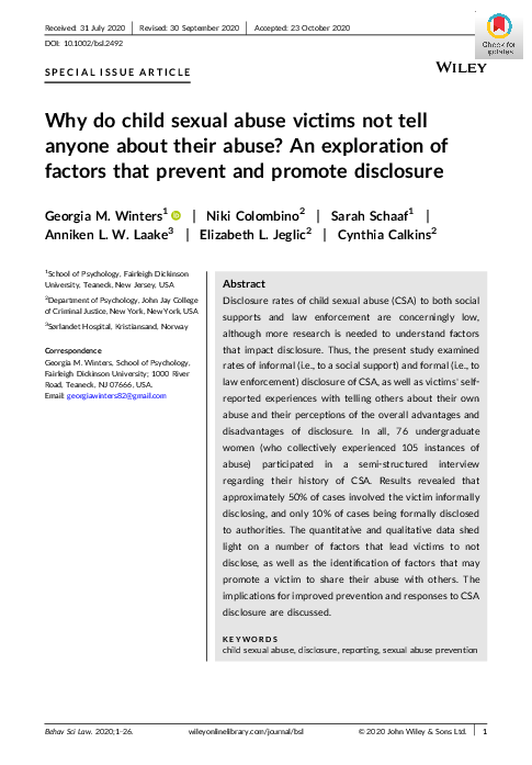 (PDF) Why do child sexual abuse victims not tell anyone about their ...