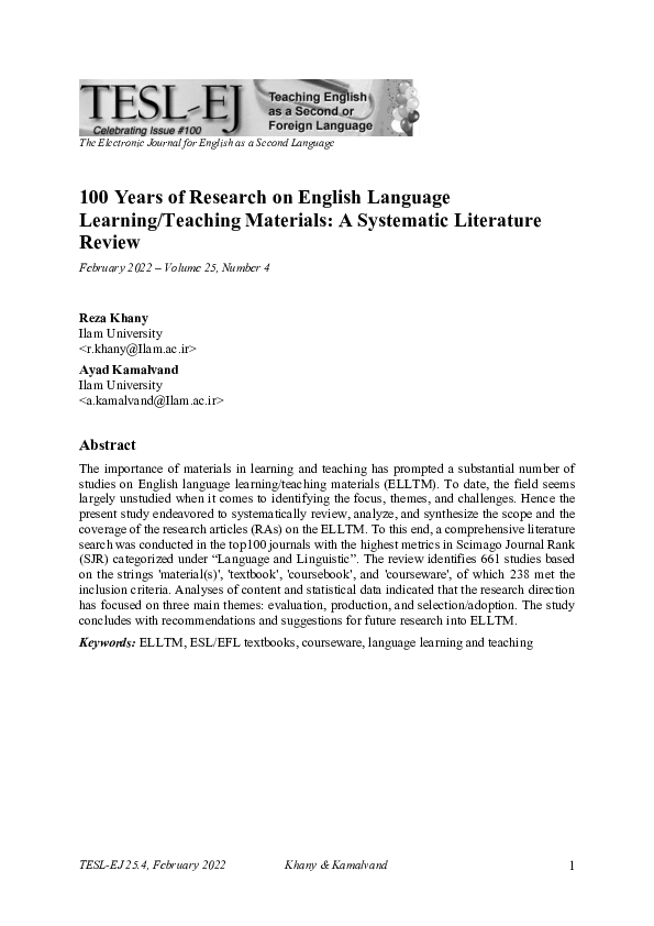 (PDF) 100 Years of Research on English Language Learning/Teaching ...