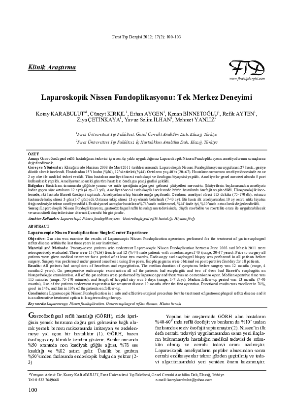 (PDF) Laparoscopic Nissen Fundoplication: Single-Center Experience
