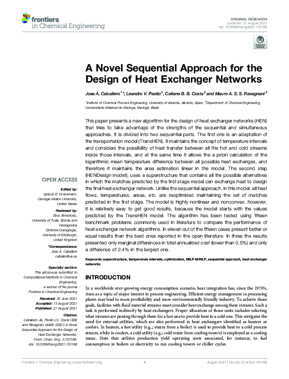 (PDF) A Novel Sequential Approach for the Design of Heat Exchanger Networks