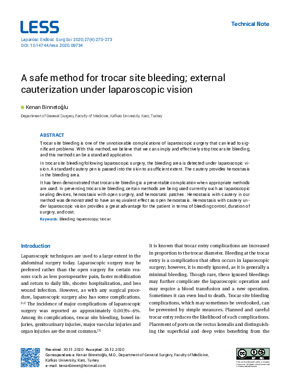 (PDF) Cauterization for Trocar Site Bleeding During Laparoscopy