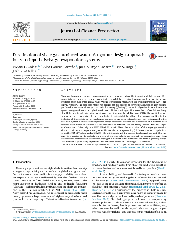 (PDF) Desalination of shale gas produced water: A rigorous design ...