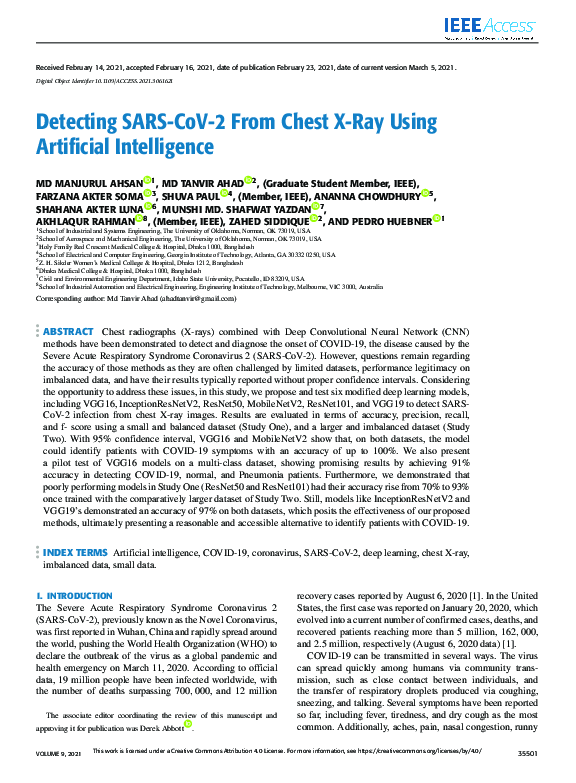 (PDF) Detecting SARS-CoV-2 From Chest X-Ray Using Artificial Intelligence