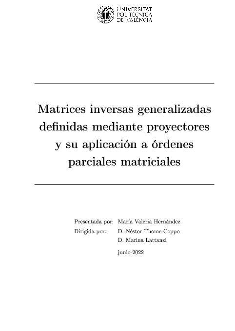 (PDF) Matrices inversas generalizadas definidas mediante proyectores y su aplicación a órdenes ...