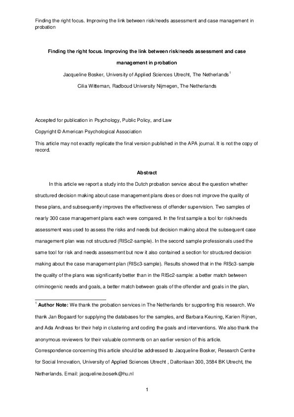 (PDF) Finding the right focus: Improving the link between risk/needs ...